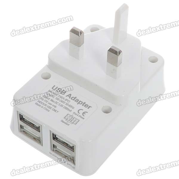 4 Port 500mA USB Power Adapter Charger 240V UK – Wholesale 4-Port 500mA ...