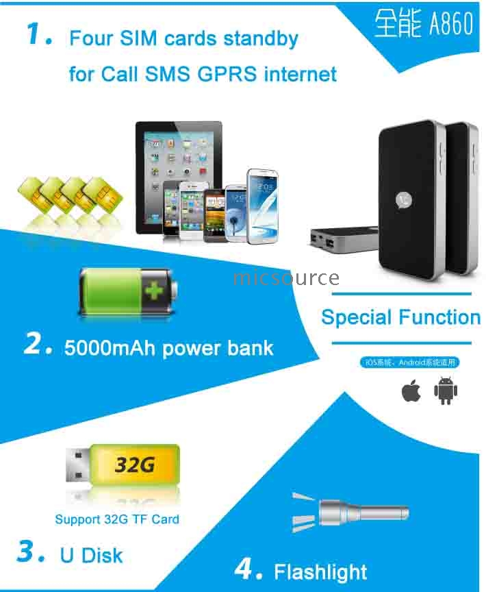 SocBlue Bluetooth A860 Four sim Adapter 1 TFlash – Wholesale SocBlue ...
